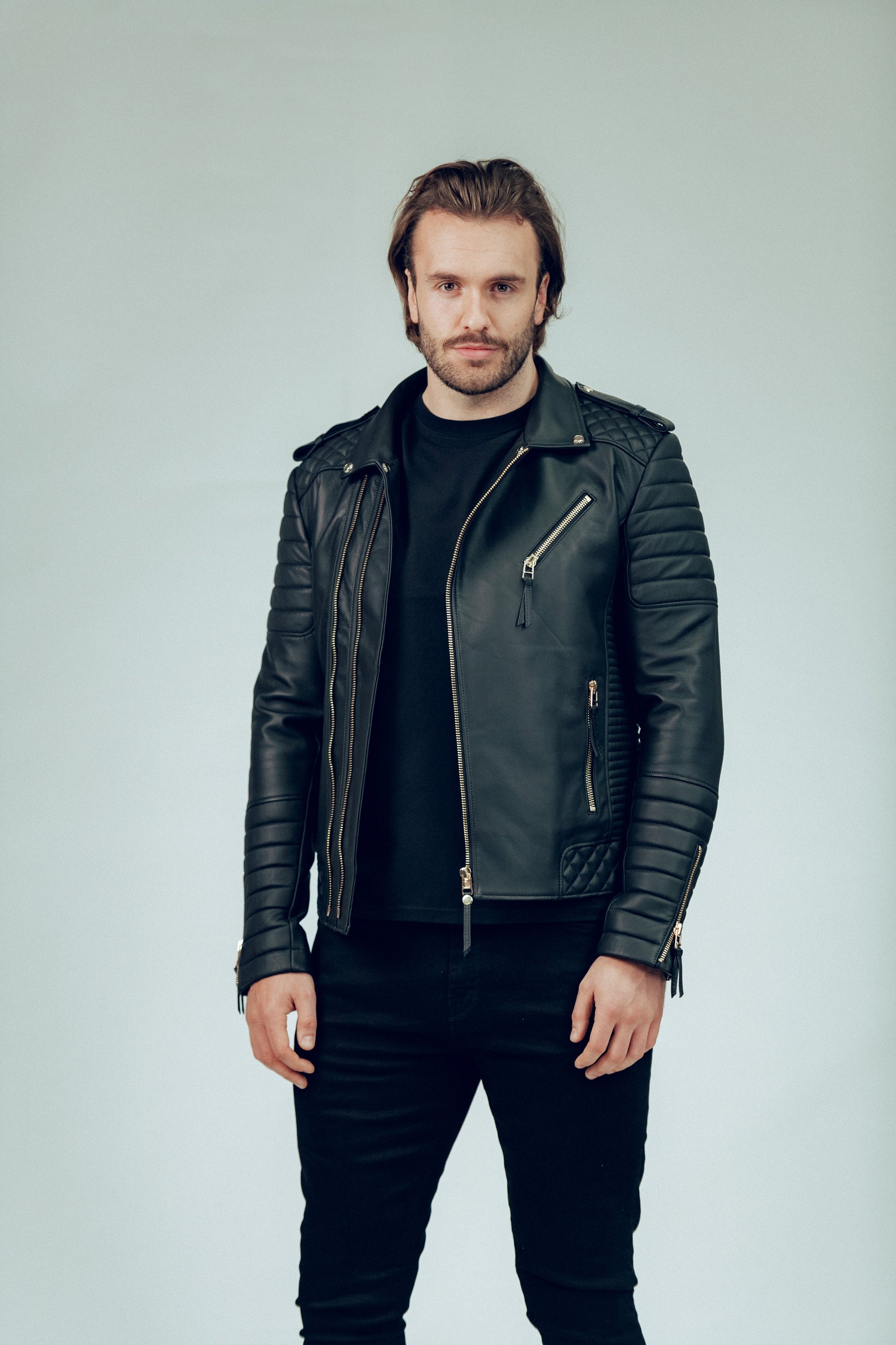Men's Tall Kay Michaels: Leather Jacket with Gold Hardware | BODA SKINS